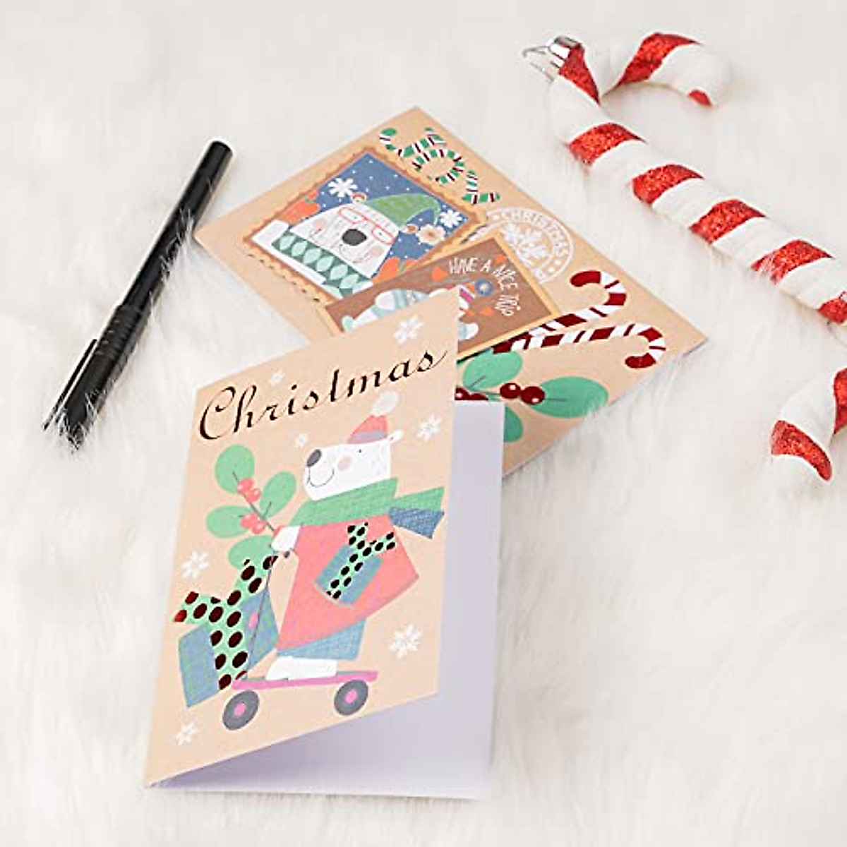 BIOBROWN Greeting Card Santa Claus and Polar Bear with Skateboard Design with 12pcs Envelopes for Holiday - 4x6 inch, 12 pcs (6 designs,2pcs per design)