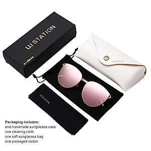 U.I STATION Oversized Mirrored Sunglasses for Women, Cat Eye Sunglasses, Rimless Sunglasses with Sunglasses Case (pink), Large