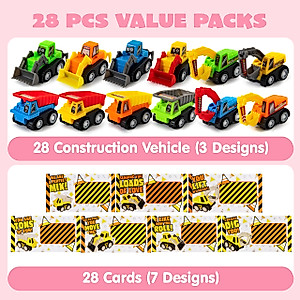JOYIN 28 Valentines Day Construction Vehicle Greeting Cards for Kids Valentine's Day Classroom Exchange Prizes, Construction Truck Party Favor Gifts