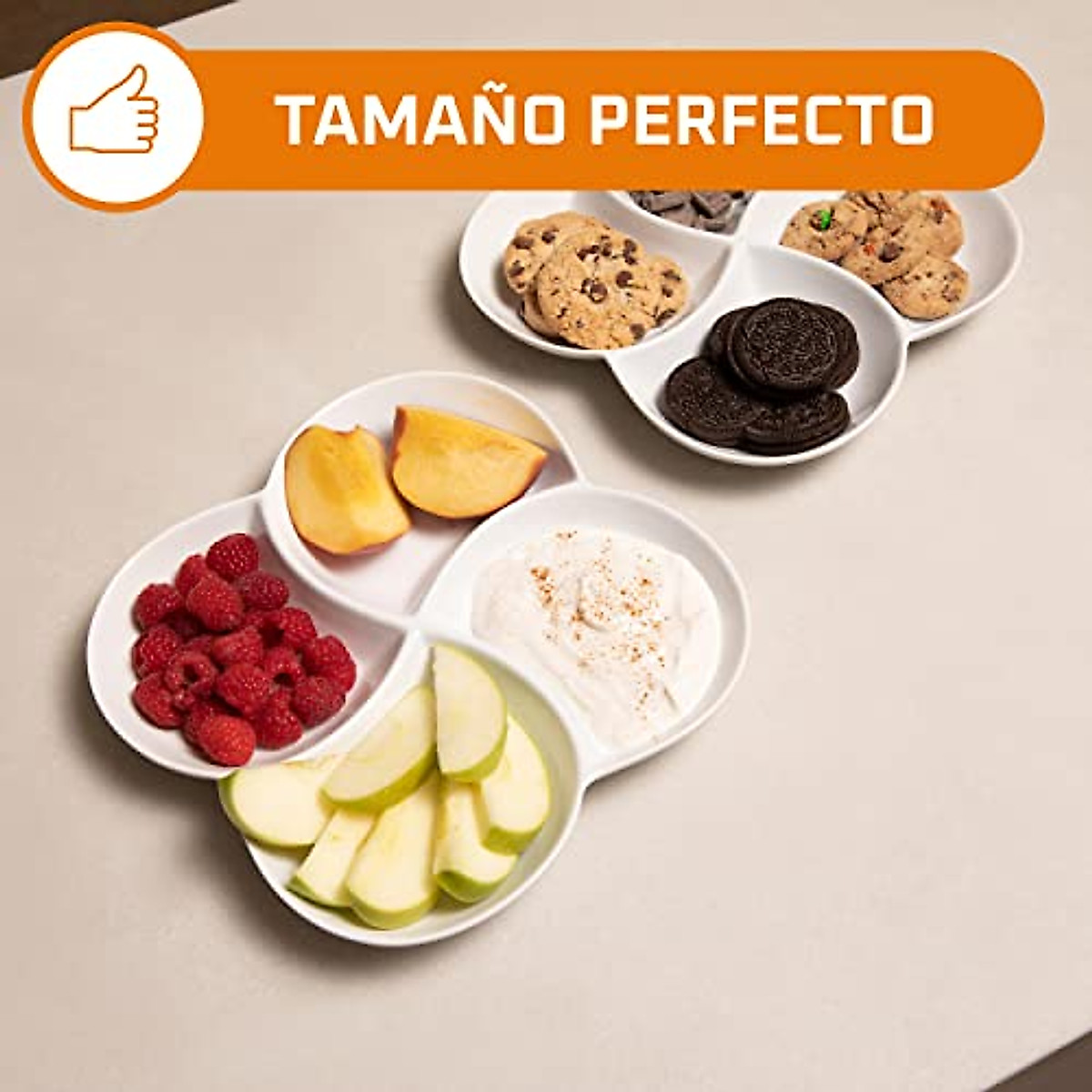 Bruntmor 8.5 inch Ceramic 4-Section Stackable Serving Tray in White, Set of 2 Appetizer, Snack, Dessert Platters | Reusable, Perfect for Dinner Party, BPA-Free, Oven and Dishwasher Safe