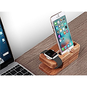 AICase Watch Stand, iWatch Bamboo Wood Charging Dock Charge Station Stock Cradle Holder for Apple Watch & iPhone X/ 8 Plus/ 8/7 Plus 6 6 Plus 5S 5 (Bamboo Wood II)