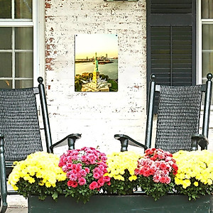 Autravelco Rustic Metal Signs Skyline New York City Landscape Wall Decor Aluminum Metal Sign for Coffee Bar Terrace Business USA Street Painting State Building Art Poster Gift for Dorm 12x16in