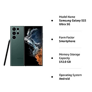 Samsung Galaxy S22 Ultra 5G 512GB 12GB RAM Factory Unlocked (GSM Only | No CDMA - not Compatible with Verizon/Sprint) Global Version - Green