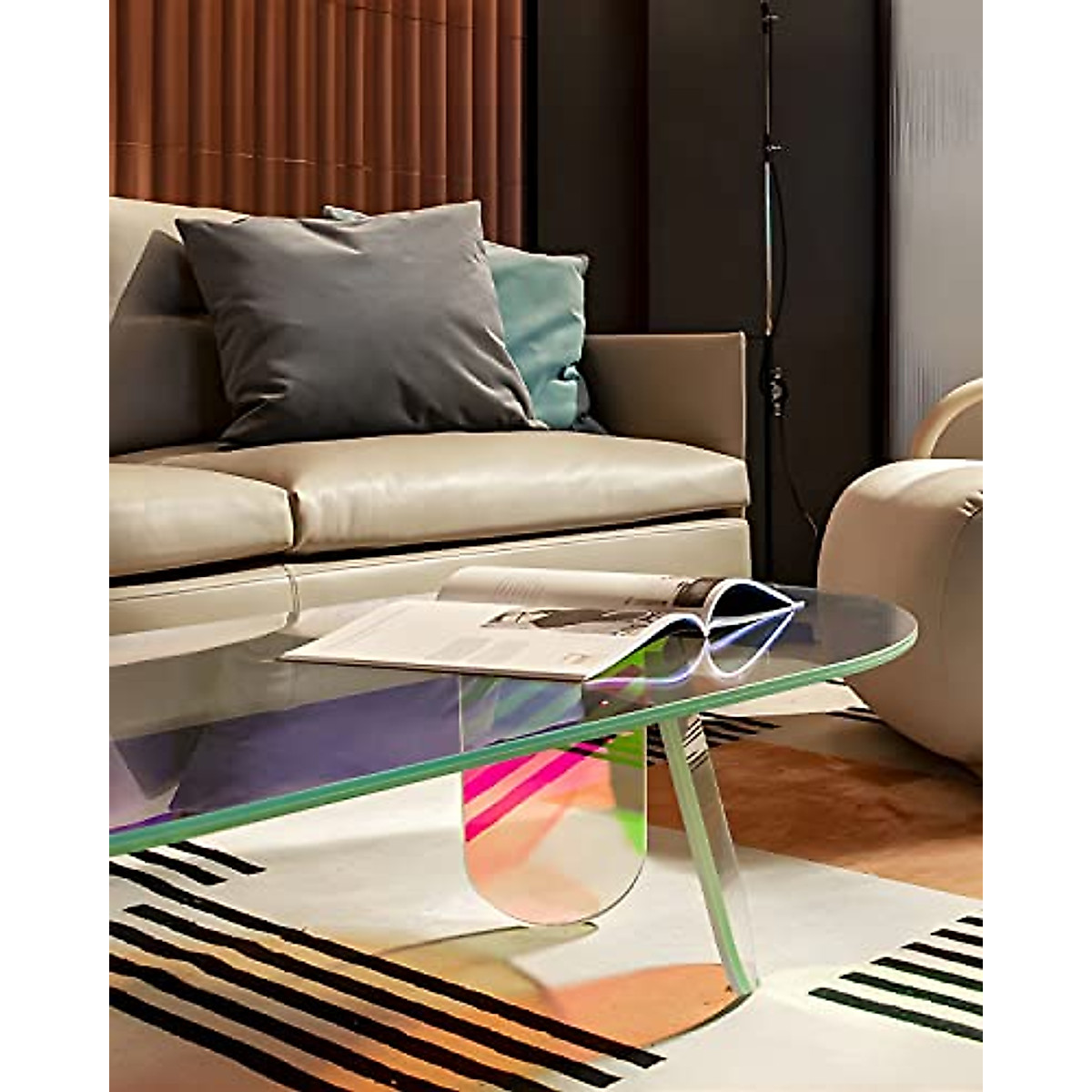 KSacry Acrylic Coffee Tables Modern Accent Night Stand Iridescent Table Coffee Table Side Table Round End Table Modern Chic Desk-Living for Office Home Decor (4 Legs Style, 37.4"L X 19.7"W X 13.8"H)