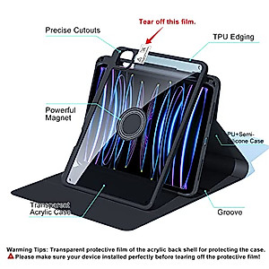 BOBOLEE Case Keyboard for iPad Pro 12.9 inch (6th, 5th, 4th, 3rd Gen), Wireless Detachable BT Backlit 7 Colors, 360° Rotatable Smart Folio Slim Cover Shell with Pen Holder
