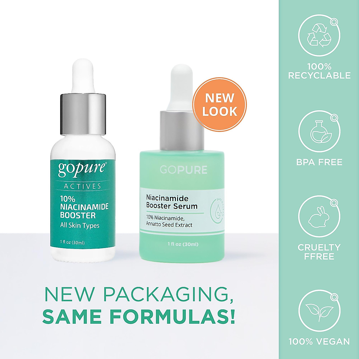 goPure 10% Niacinamide Serum Booster - Redness Reducing Skin Care, Reduces the Look of Skin Discoloration and Large Pores in Soothing Formula with Natural Extracts to Even Skin Tone - 1 fl oz