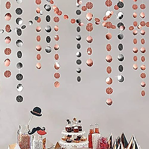 Rose Gold and Black Circle Garland Party Decoration Hanging Dots Streamer Banner Backdrop for Birthday/Bday/Wedding/Anniversary/Bachelorette/Bridal Shower/Sweet 16/Graduation/Hen Party Supplies
