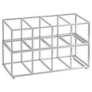 mDesign Stackable, Metal Geometric Free-Standing Water Bottle and Wine Rack Storage Organizer for Kitchen Countertops, Pantry, Fridge - Holds 8 Bottles - 2 Pack - Chrome