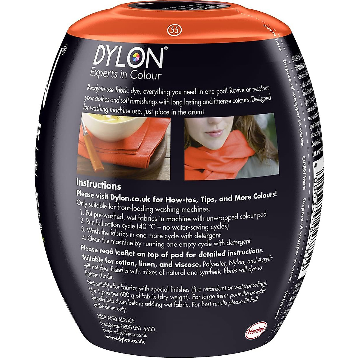 Dylon Washing Machine Fabric Dye Pod for Clothes & Soft Furnishings, Fresh Orange
