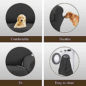 Easy-Going 2 Pieces Microfiber Stretch Sofa Slipcover – Spandex Soft Fitted Sofa Couch Cover, Washable Furniture Protector with Elastic Bottom Kids, Pet (Loveseat, Dark Gray