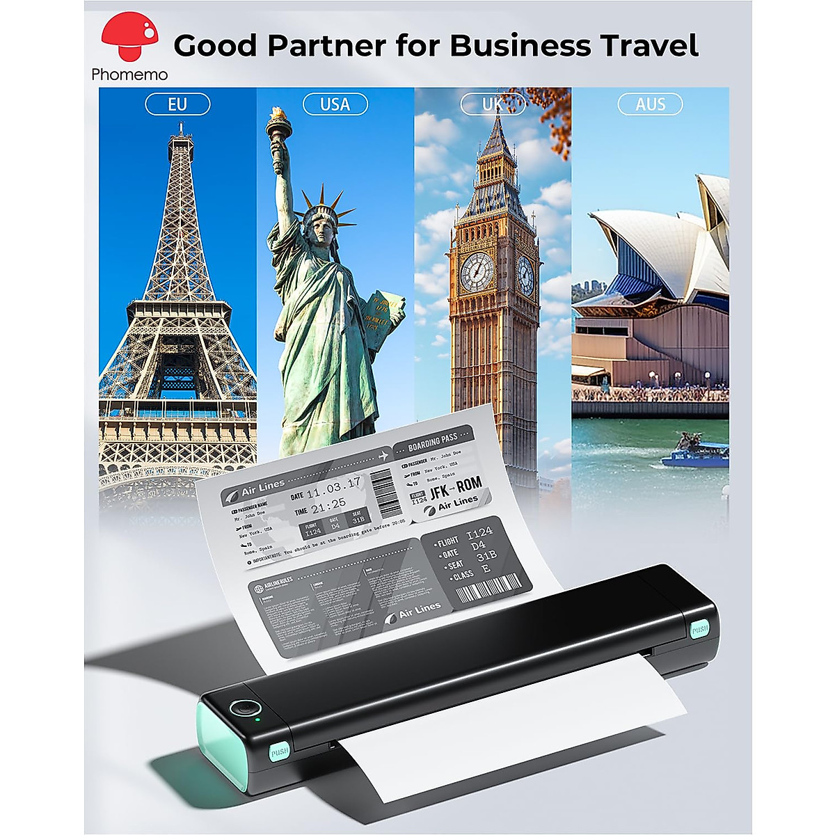 Phomemo Portable Printer Wireless for Travel, [New] M08F-Letter Bluetooth Mobile Printer Support 8.5" X 11" US Letter, No-Ink Thermal Compact Printer, Compatible with Android and iOS Phone & Laptop