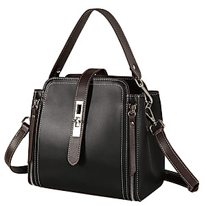 HESHE Leather Purses and Handbags Shoulder Bags Satchel Purses Ladies Pocketbook Bag Designer Crossbody Bags (Black)