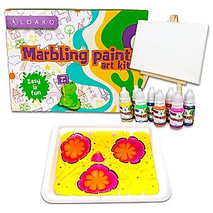 Loako Water Marbling Paint Kit for Kids - Great Creative Craft Kit Art Set - Arts and Crafts for Girls & Boys - Paint Gifts Idea for Kids 6-12 Activities - Marble Painting Kit - Water Art Paint Sets