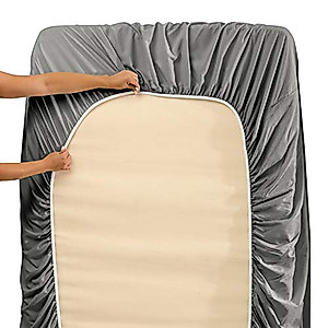 Hearth & Harbor Bed Sheets, Luxury Soft 6 Piece Bed Sheet Set Extra Deep Pocket Fitted Sheets Fits Mattress up to 21", Double Brushed Bedding Sheets & Pillowcases, Queen Size, Gray