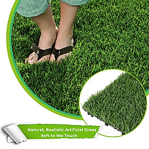 FVIEXE 9PCS Artificial Grass Turf Tile, 12 x 12 Inch Interlocking Deck Tiles Turf Squares Fake Grass Mat for Pet, Dogs, Patio, Balcony Apartment Indoor Outdoor Flooring Decor Grass Turf Rug