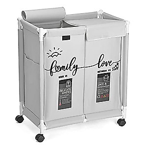 Laundry Sorter Cart with Lid, 110L 2 sections Oxford Cloth Laundry Hamper on Wheels, Laundry Basket for Family Dorm Room Clothing Throws Toys (22.6*13.6*26.6IN)
