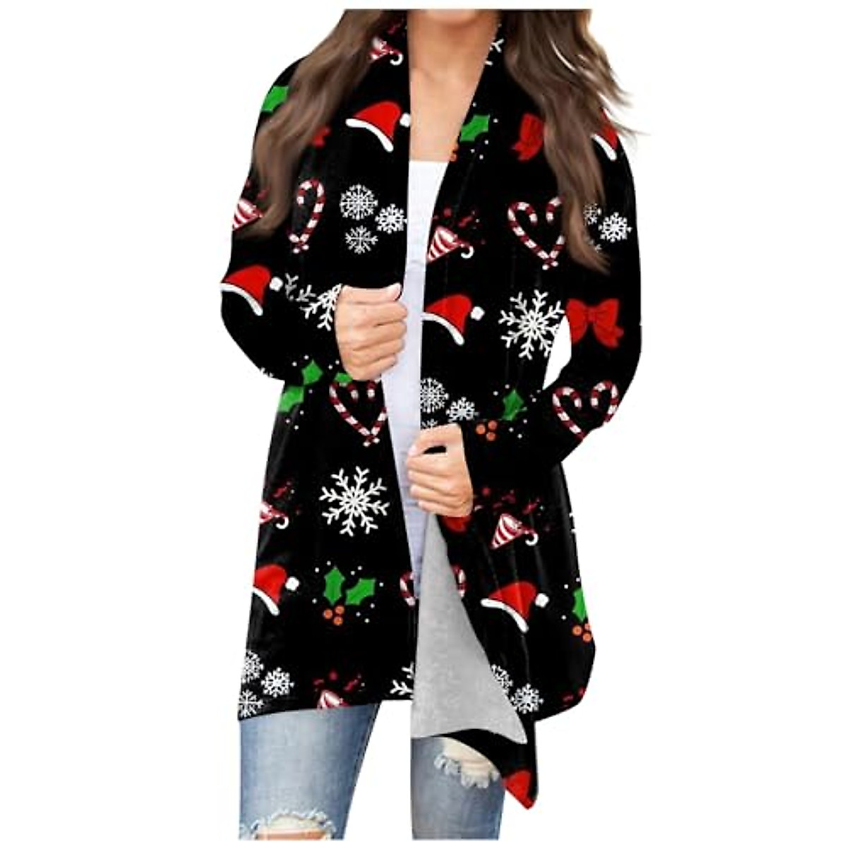 Christmas Cardigan for Women Plus Size Women's Christmas Sweater Cardigan Long Sleeve Oversized Open Front Xmas Tree Snowflake Outwear Coat