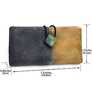 Genuine Leather Wallet for Women long Purse Slim Clutch vintage cowhide handmade Cash Card Holder Organizer (Brown)