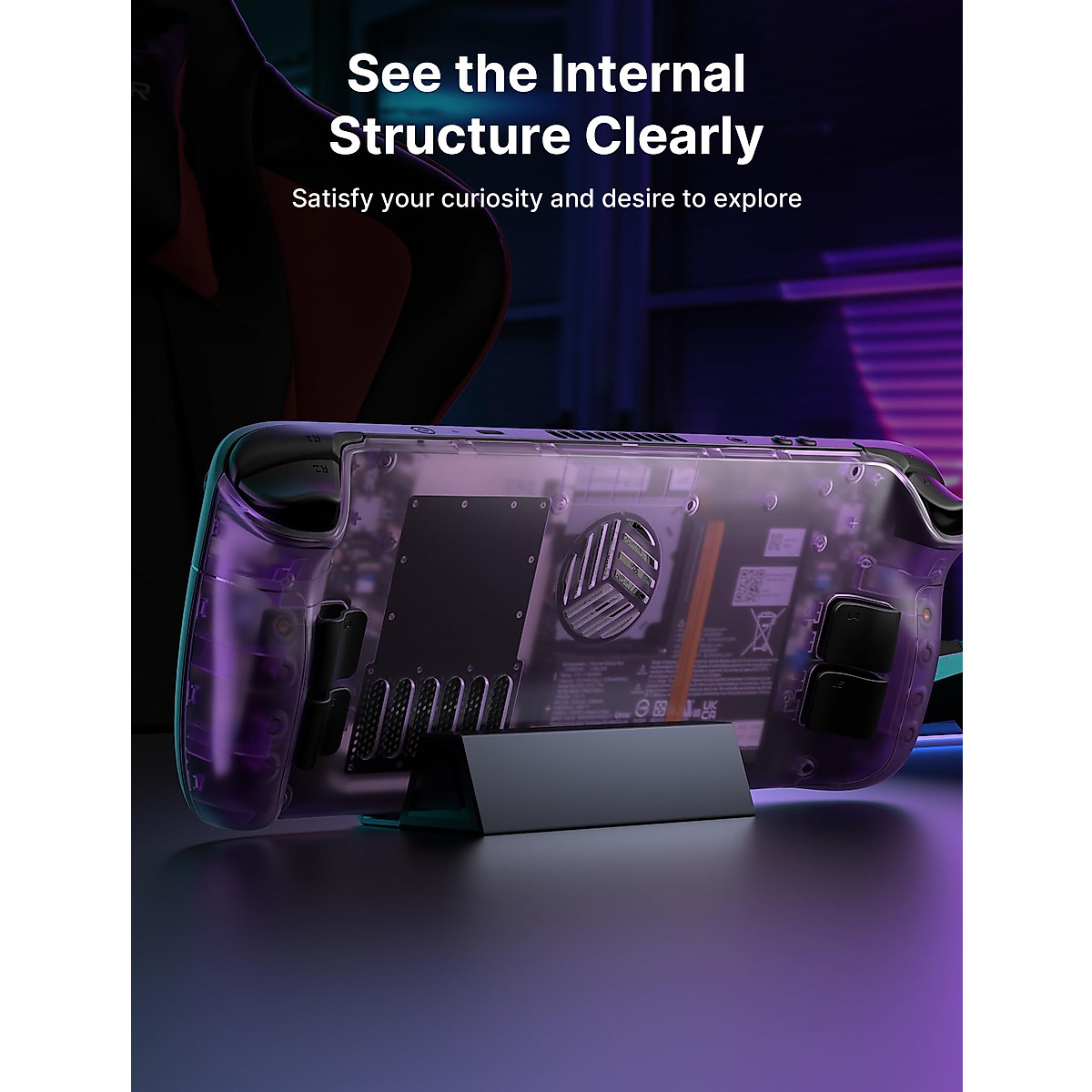 JSAUX Transparent Back Plate Compatible with Steam Deck LCD, DIY Clear Replacement Back Shell Case Compatible with Steam Deck LCD - PC0106 Vents Version [Purple]