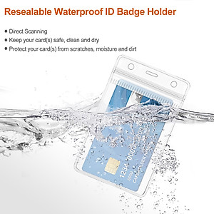 WILLIZTER Clear ID Badge Holder with Lanyard Water Proof Vertical Display Identification Card Name Card Protector with Zipper Resealable Nametag Holder (Blue-6pcs)
