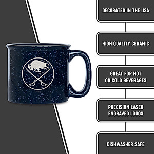 Rico Industries NHL Hockey Buffalo Sabres Navy Speckle 12oz Laser Engraved Campfire Mug