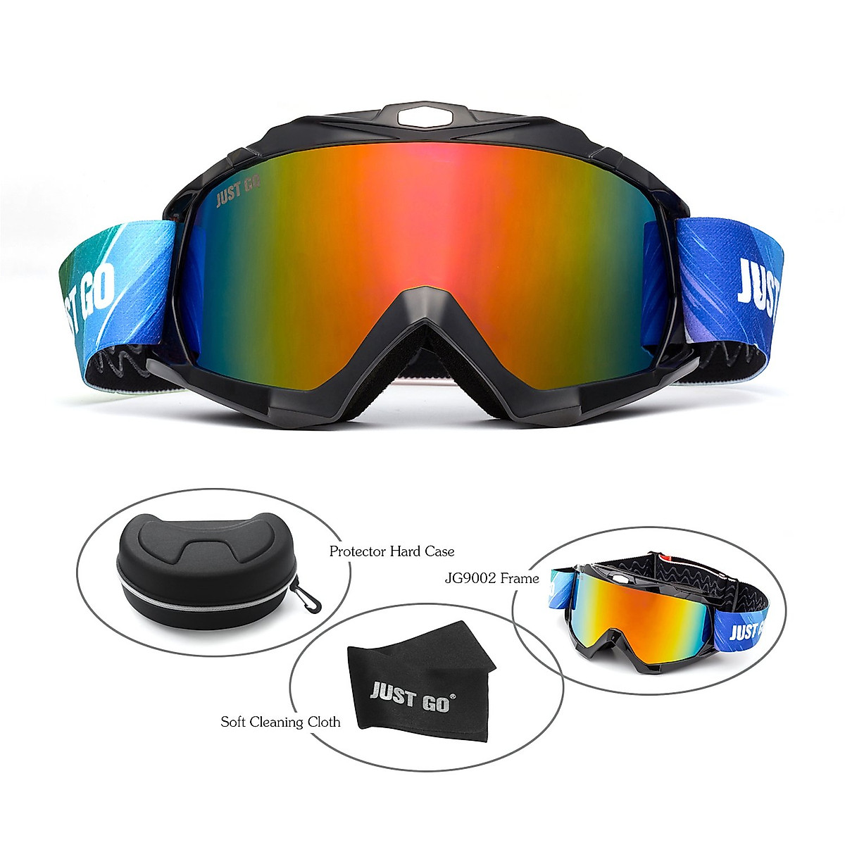 JUST GO Ski Goggles for Skiing Dual-Layer Anti-Fog 100% UV Protection lens Snowboard Goggles, Black Frame/Red Revo Lens (VLT 10.5%)