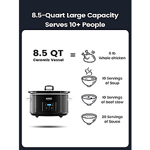 KOOC 8.5-Quart Programmable Slow Cooker, Larger than 8 Quart, More Practical than 10 Quart, with Digital Countdown Timer, Free Liners Included for Easy Clean-up, Upgraded Ceramic pot, Adjustable Temp, Nutrient Loss Reduction, Black, Oval…