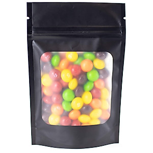 PROGRESS Online Store Stand up bottom 110 Pieces Smell Proof Thick Black Mylar Resealable Foil Bags With Window Airtight Ziplock Top Heat Sealable Food Safe Matte Black - 3X4, 3X4 inches