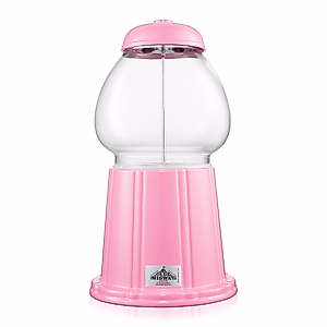 Olde Midway 12" Gumball Machine with Glass Globe and Metal Base - Pink, Vintage-Style Bubble Gum Candy Dispenser