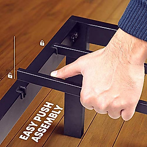 AMBEE21 Modern Queen Platform Metal Bed Frame with Headboard, Black Heavy Duty Iron Metal Bed Frame, Sturdy Mattress Support, Under Bed Storage, Steel Slat Support