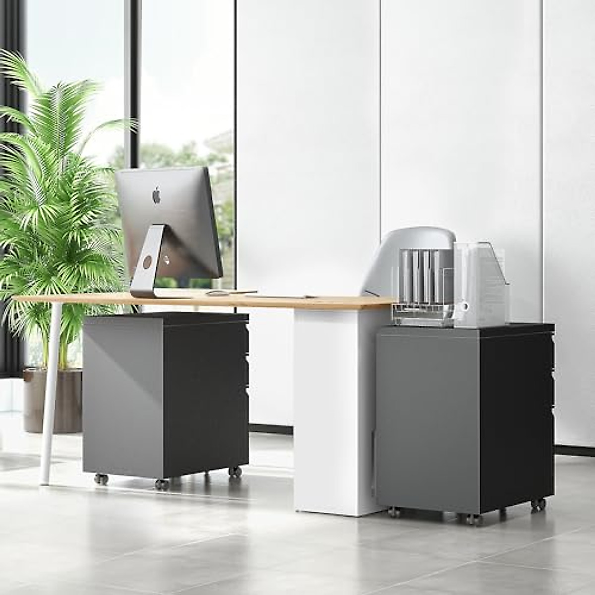 NEWBULIG 3 Drawer Metal Mobile File Cabinet Under Desk Storage with Lock and Wheels, Office Filling Box for Deposit Folder, Black