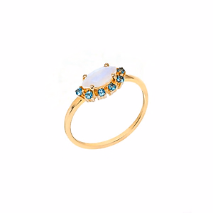 YoTreasure 0.65 ct. t.w. Moonstone & London Blue Topaz 10kt Yellow Gold Ring