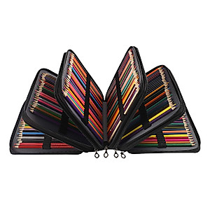 Shulaner 250 Slots Colored Pencil Case Organizer with Zipper PU Leather Large Capacity Pen Holder Bag for Artist Croco Black
