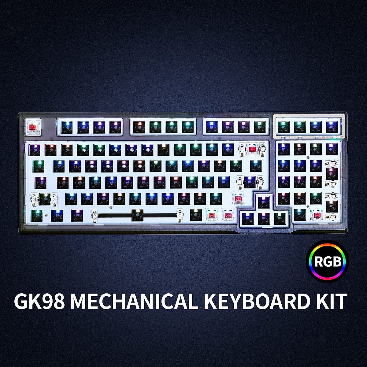 Gk98 RGB Mechanical Keyboard DIY Kit Hot-Swappable Three-Mode Wired 2.4g BT5.0 Custom Keyboard Compatible with Akko, Cherry Mx, Gateron, Kailh Mechanical Axis (Transparent Black)