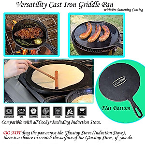 La Cuisine Crepe Tawa Pan for Roti Dosa Comale – Griddle Pizza Pan Cast Iron Pre-Seasoned, 11 Inch / 28cm Diameter, Oven Safe, PFOA Free.