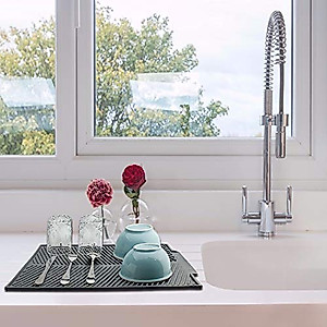 Suruid Silicone Dish Drying Mat for Multiple Usage, Easy Clean, Eco-Friendly Heat-resistant Silicone Mat for Kitchen Counter or Sink, Refrigerator or Drawer Liner - Compact Storage 17" X 13" (Gray)