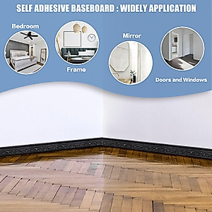 WADILE 180" x 3.1" Crown Molding Peel and Stick, Flexible Wallpaper Border Wall Trim Border, Self Adhesive Mirror Moulding Frame Lines, 3D Edging Foam Ceiling Baseboard, Black