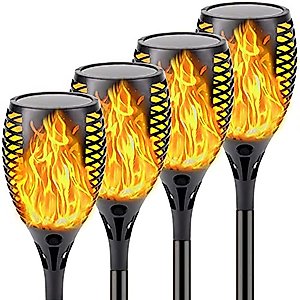 QINOL 4-Pack Solar Lights Outdoor (Higher & Larger Size) Solar Torches with Flickering Flame Waterproof Landscape Solar Torch Lights for Pathway Garden Yard- Dusk to Dawn Auto On/Off