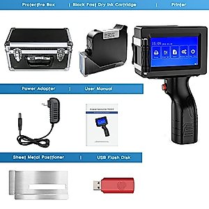 BESHENG Handheld Inkjet Printer JS12H2 Inkjet Coder Printing Height 0.08-1 Inch with Quick-Drying Ink Portable Handheld Printer with 4.3" Touch Screen for Date/Barcode/Label/Logo/QRcode Any Surface