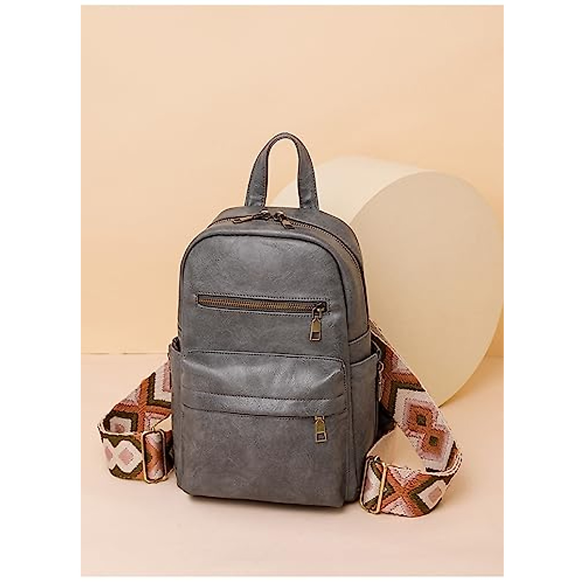 Sling Bag with 2 Guitar Strap for Women Vintage Pu Leather Chest Bag Casual Crossbody Shoulder Daypack for Hiking (grey)