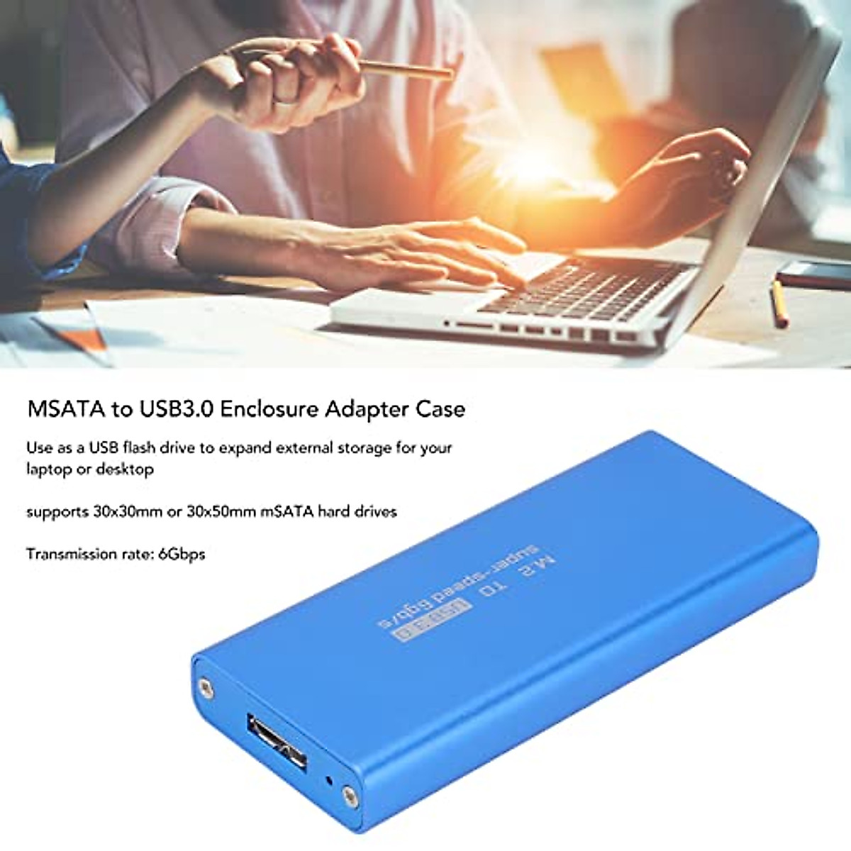 Goshyda mSATA SSD Enclosure, Supports 30x30mm or 30x50mm mSATA Hard Drives, 6Gbps High Speed, Plug and Play