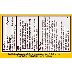 Bayer Aspirin Low Dose 81 mg, Enteric Coated Tablets, Doctor Recommended, Secondary Prevention of Cardiovascular Disease, 32 Safety Coated Tablets