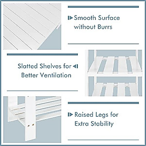 KOTEK Shoe Rack Bench 3-Tier Bamboo Shoe Shelf Organizer Entryway Bench Holds up to 220 lbs, Shoe Storage Rack for Hallway, Bathroom, Living Room (White)