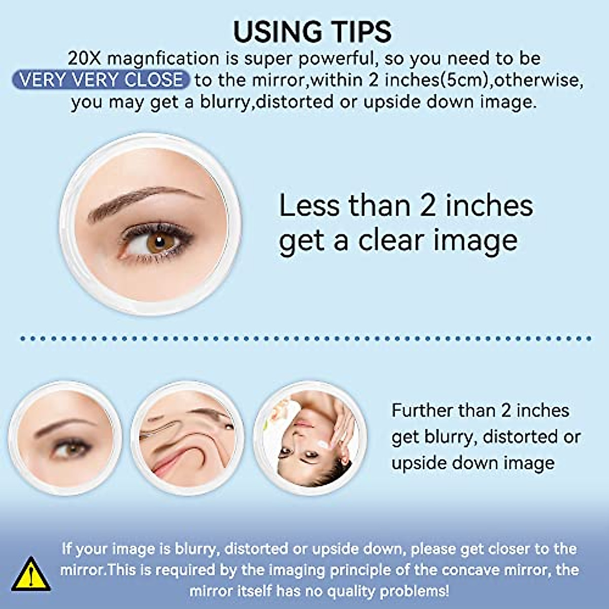 MIYADIVA 20x Magnifying Mirror, Small Magnifying Mirror with Suction Cup, Magnified Mirror, Close Up Mirror for Precise Details of Makeup, Super Magnification, 6" Dia