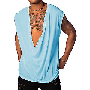 PASLTER Mens Tank Tops Sleeveless T Shirts Deep V Neck Loose Casual Summer Beach Basic Tank Shirts Blue