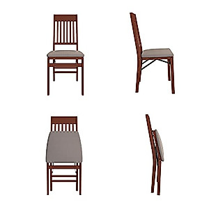CoscoProducts COSCO Mission Back Solid Wood Folding Chair with Thick Fabric Padded, Walnut, 2-Pack, Triple Braced with Locking Mechanism, for Everyday Dining or Extra Seating