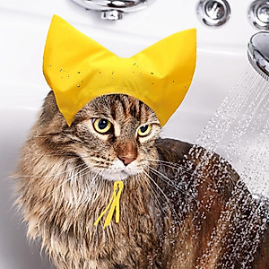 Pet Shower Cap - Waterproof Shower Caps for Sphynx Reusable Cats Ear Protection Bath Cap with Adjustable Strap Ear Covers for House Cats Small Dogs Puppy Pet Grooming Accessories (Yellow)