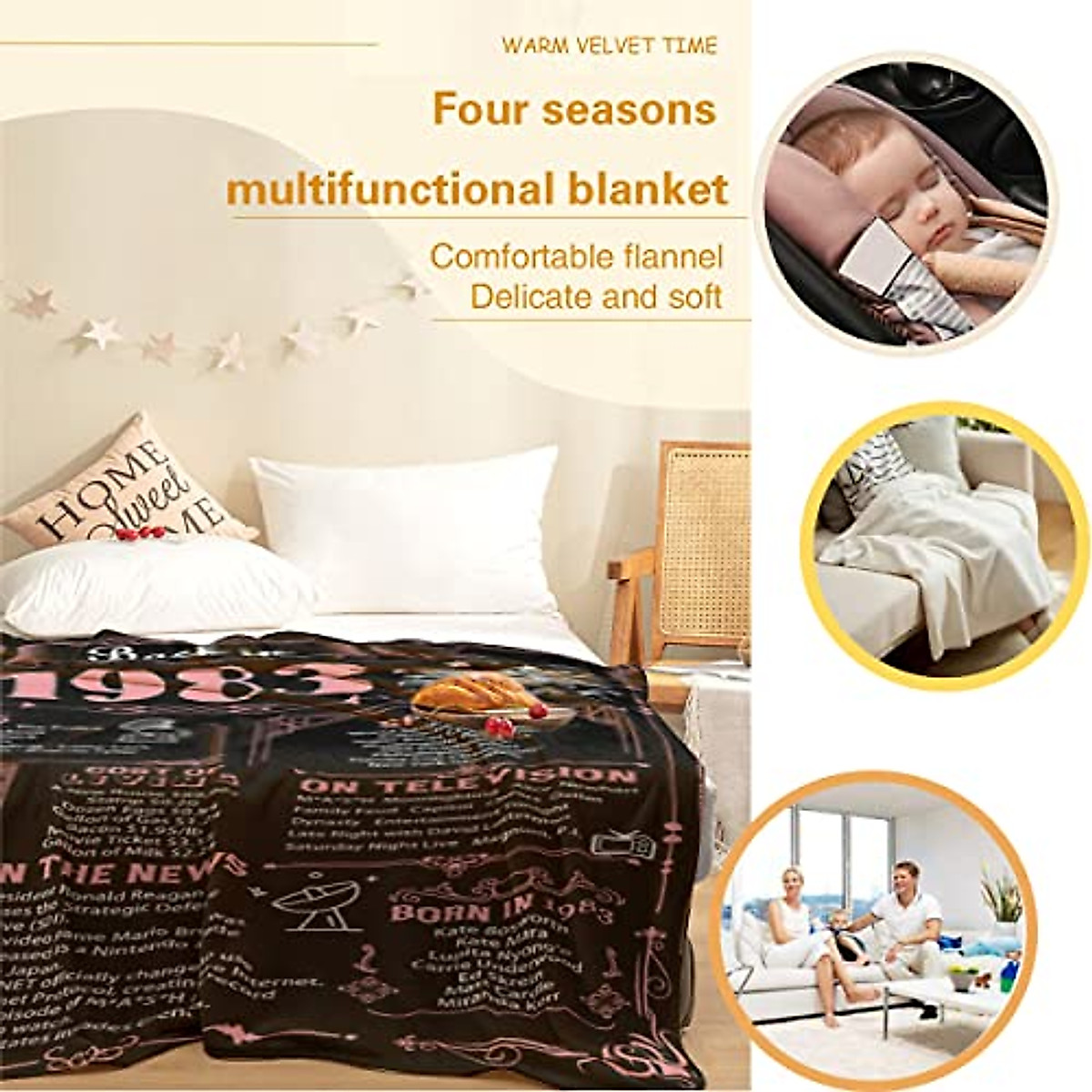 40th Birthday Gifts for Women Blanket 60x50 Inches, 40th Birthday Gift Ideas, 40 Year Old Birthday Gifts for Women, 40th for Women Sister Wife Mom Grandma Soft Warm Pink Blanket