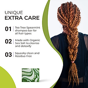 Dollylocks Organic Shampoo Bar for Dreadlocks, Vegan Shampoo with Coconut Oil, Essential Oils, Sea Salt, Plant-Based Shampoo Bars for Hair, Residue Free and Cruelty Free - (4.5oz) Tea Tree Spearmint