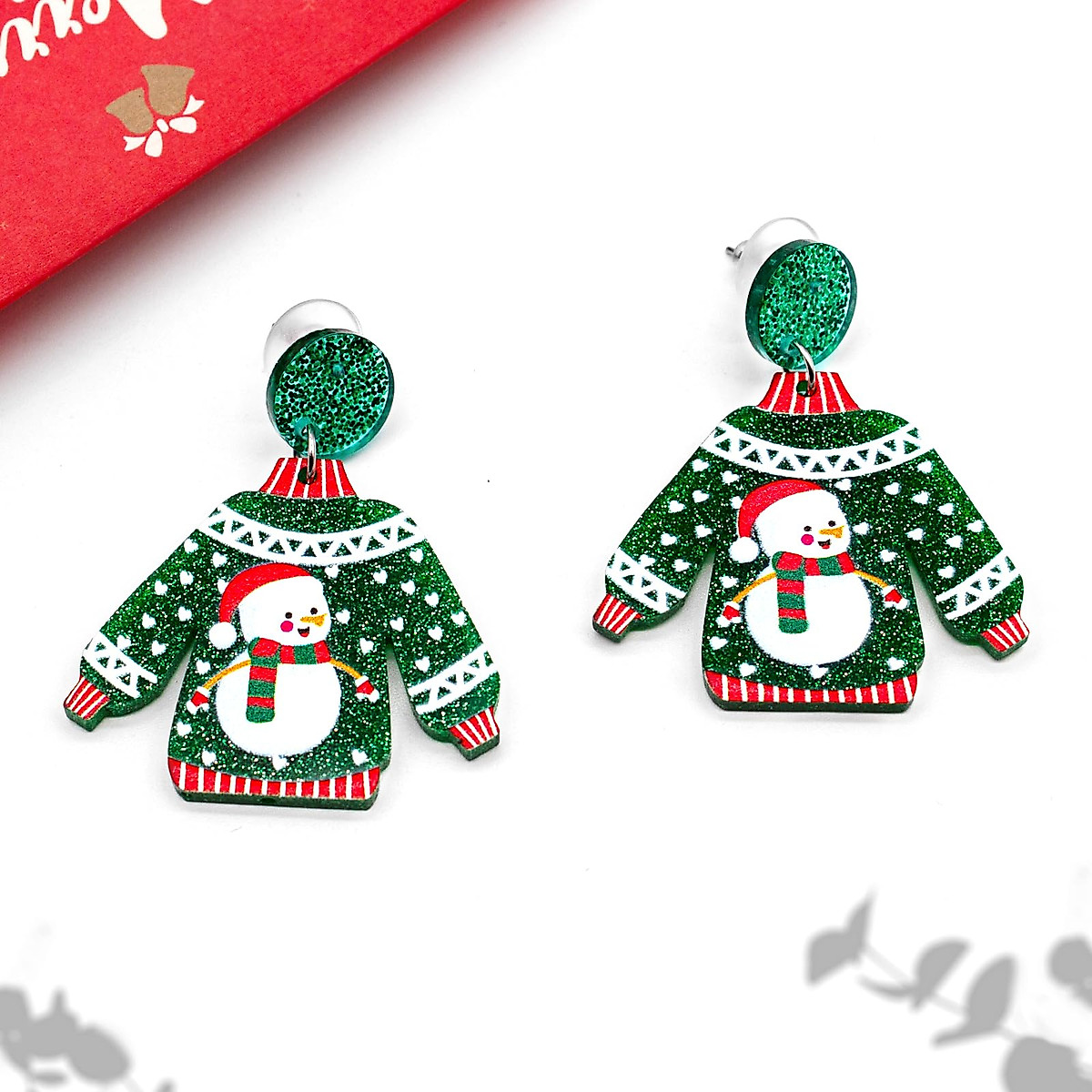SKYFUN Christmas Earrings for Women Acrylic Lightweight Dangle Earrings Merry Christmas Santa Claus Snowman Ugly Sweater Elk Xmas Holiday Jewelry Gifts Accessories Green Sweater